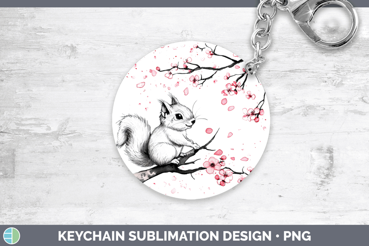 Woodland Sakura Squirrel Keychain Sublimation Keyring Design