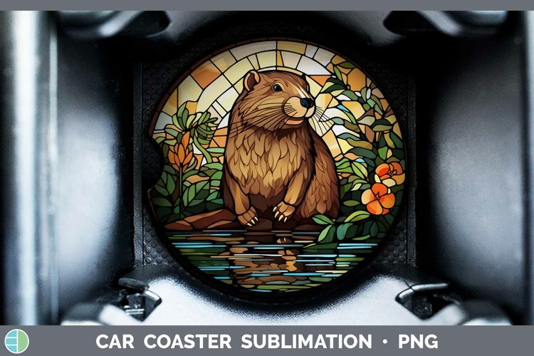Woodland Stained Glass Beaver Car Coaster Sublimation Coaste
