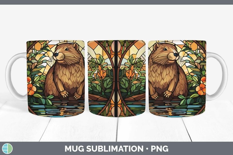 Woodland Stained Glass Beaver Mug Wrap Sublimation Coffee Cu