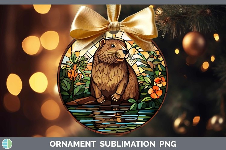 Woodland Stained Glass Beaver Ornament Sublimation Bauble De