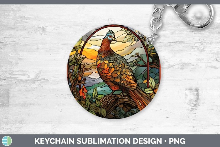 Woodland Stained Glass Grouse Keychain Sublimation Keyring D