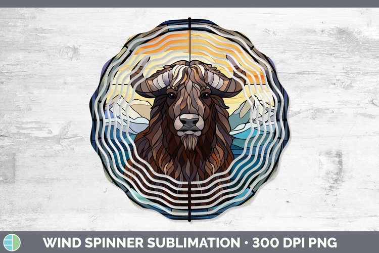 Woodland Stained Glass Musk Ox Wind Spinner Sublimation Spin