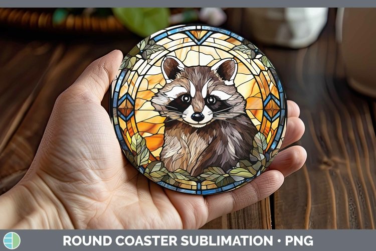Woodland Stained Glass Raccoon Round Coaster Sublimation Coa