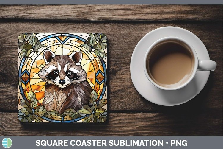 Woodland Stained Glass Raccoon Square Coaster Sublimation Co