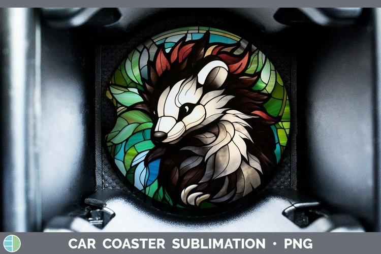 Woodland Stained Glass Skunk Car Coaster Sublimation Coaster