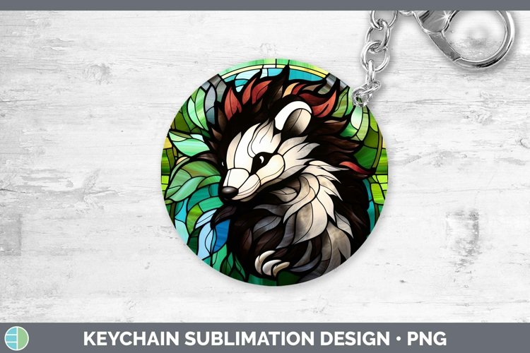 Woodland Stained Glass Skunk Keychain Sublimation Keyring De