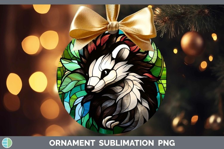 Woodland Stained Glass Skunk Ornament Sublimation Bauble Des