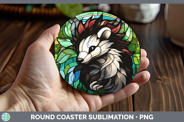 Woodland Stained Glass Skunk Round Coaster Sublimation Coast