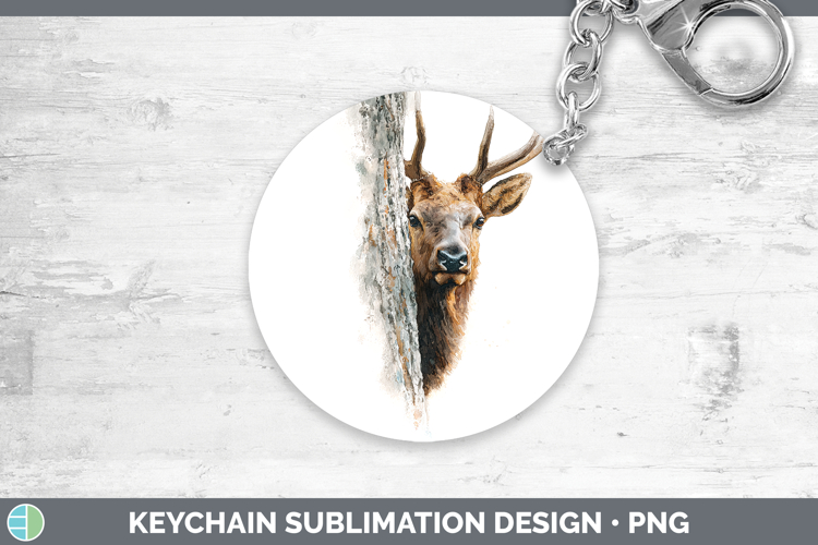 Elk Woodland Tree Peek Keychain Sublimation Design