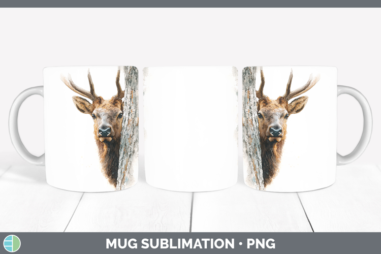 Elk Woodland Tree Peek Mug Wrap Sublimation Design