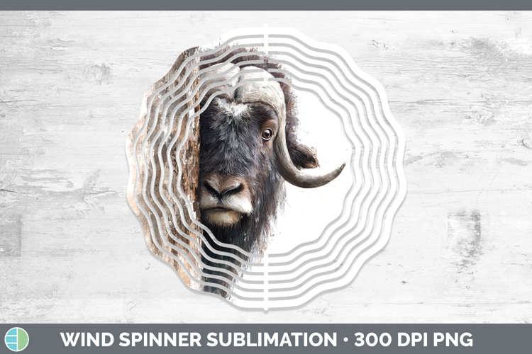 Musk Ox Woodland Tree Peek Wind Spinner Sublimation Design