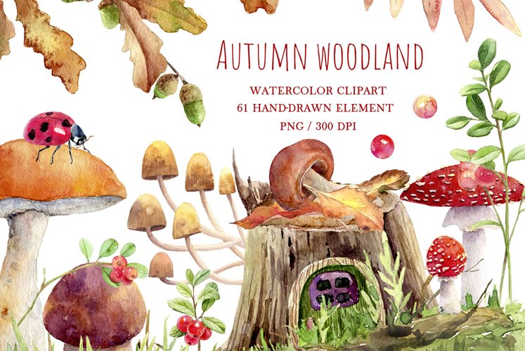 Craft Supplies & Tools Scrapbooking woodland clipart forest mushroom ...