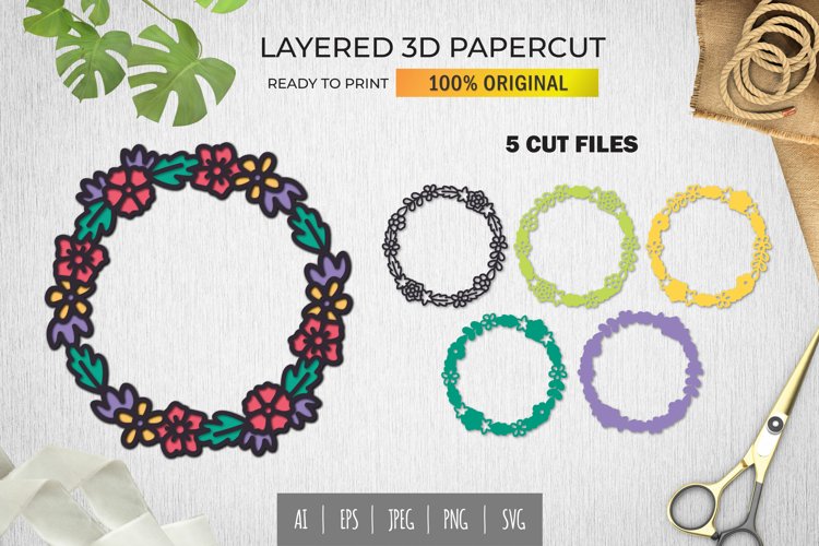 3D Layered Papercut Colorful Spring Floral Wreath Design