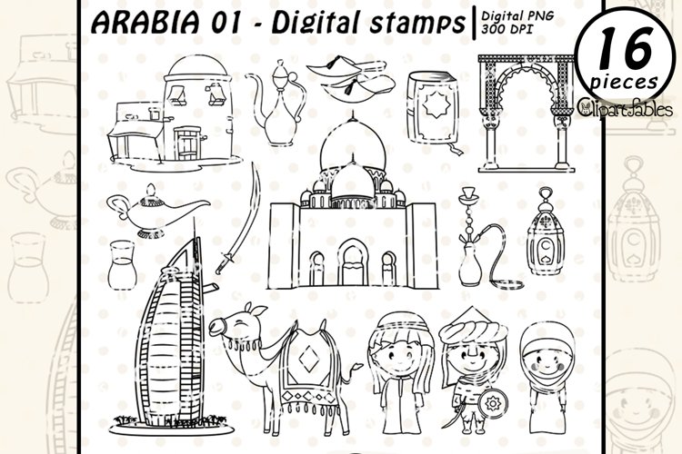ARABIAN digital stamps, Muslim culture, Arabic outlines