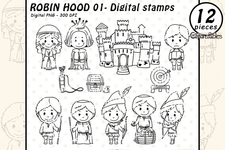 Cute ROBIN HOOD digital stamps, Prince of thieves outline (2216429 ...