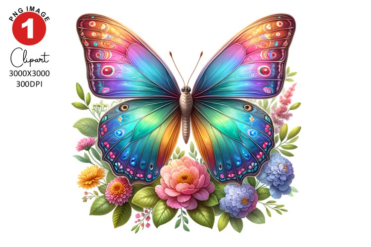 Butterfly with Floral Clipart, Spring Clipart (3518363)