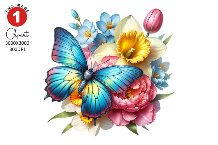Butterfly with Floral Clipart, Spring Clipart (3518368)