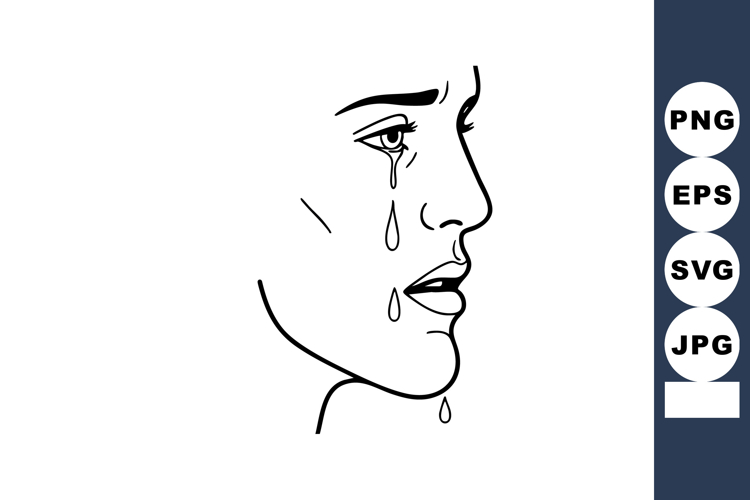 Crying woman face side profile with tears flowing emotional