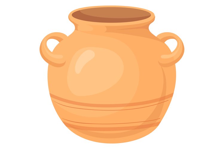 Ceramic pot. Old cartoon clay pottery icon