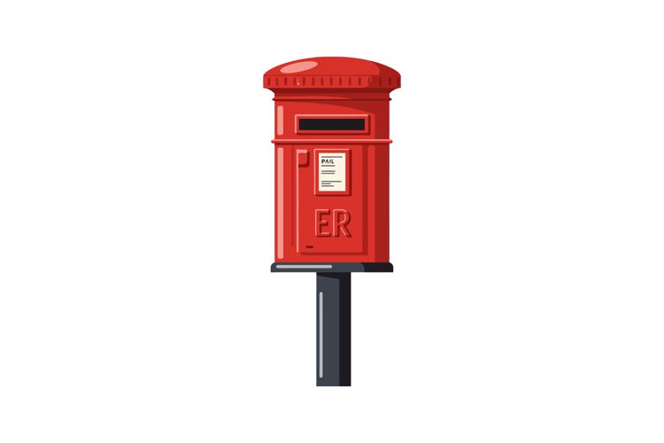 Red Vintage British Post Box Illustration on Black Stand Vec