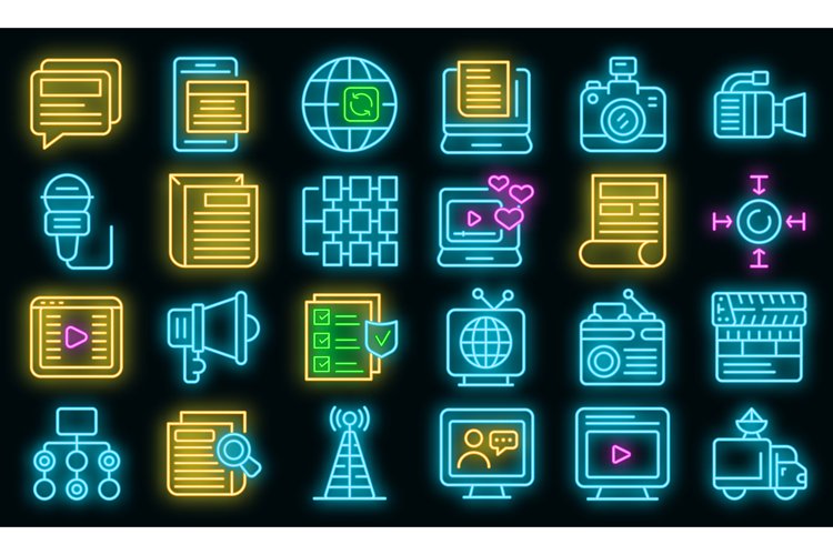 Actualization icons set vector neon