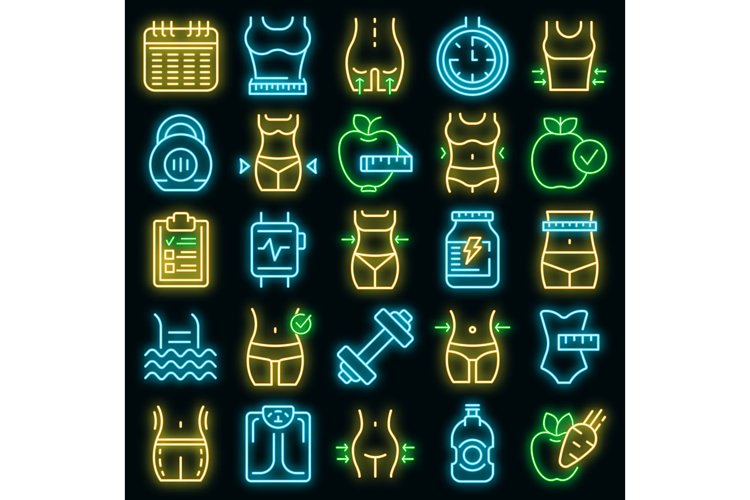 Slimming icons set vector neon (1786162)