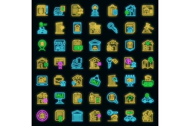 Rent icons set vector neon