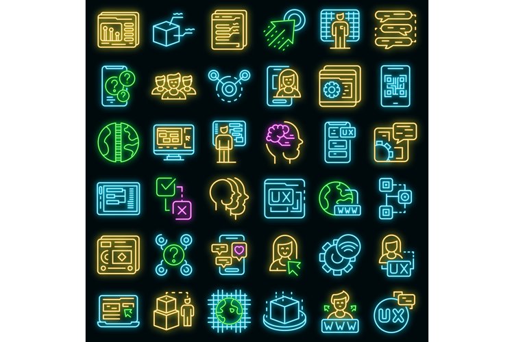Interaction icons set vector neon (1786231)