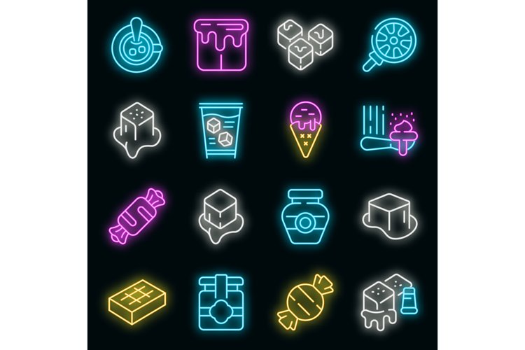 Salted caramel icons set vector neon