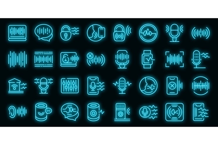 Speech recognition icons set vector neon