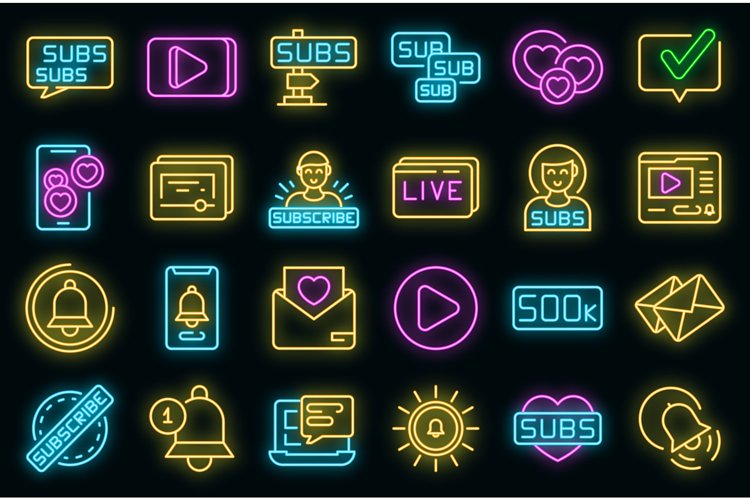 Subscribe icons set vector neon (1786279)