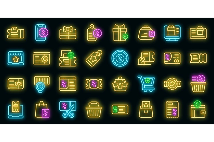 Online voucher icons set vector neon