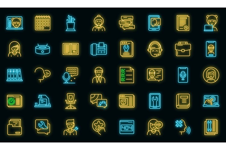 Personal assistant icons set vector neon
