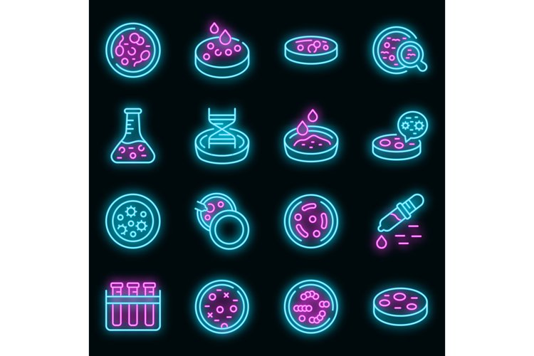 Petri dish icons set vector neon