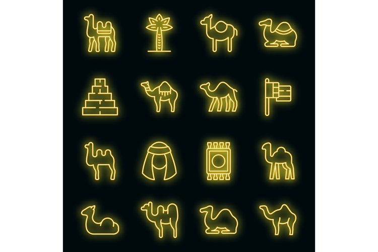 Camel icons set vector neon