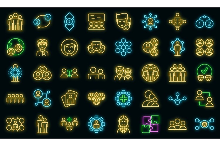 Crew icons set vector neon