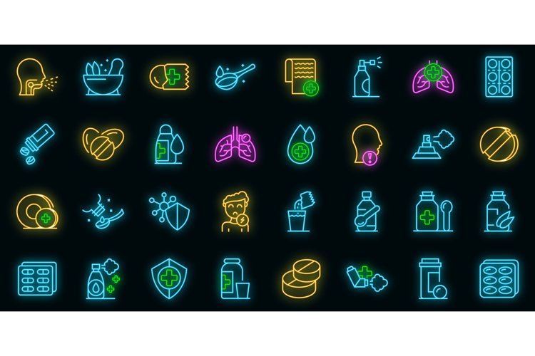 Cough drops icons set vector neon