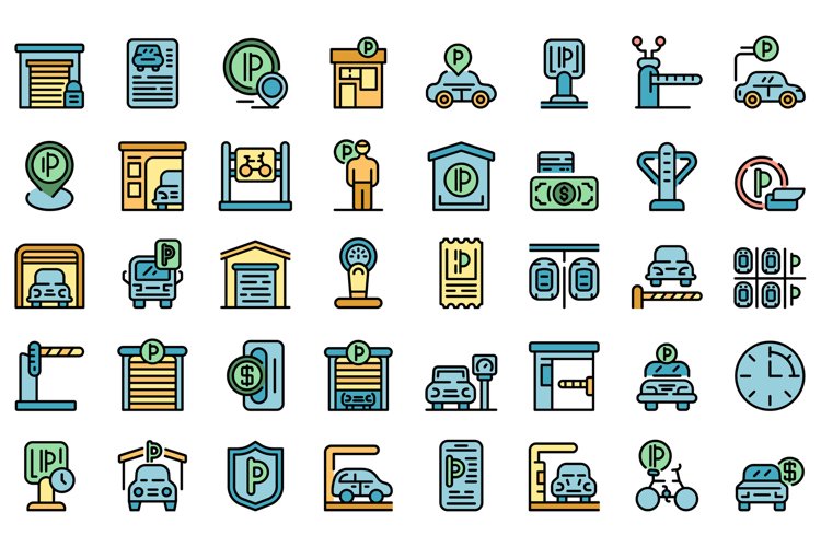 Paid parking icons set vector flat