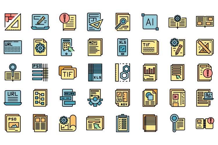 Technical document icons set vector flat