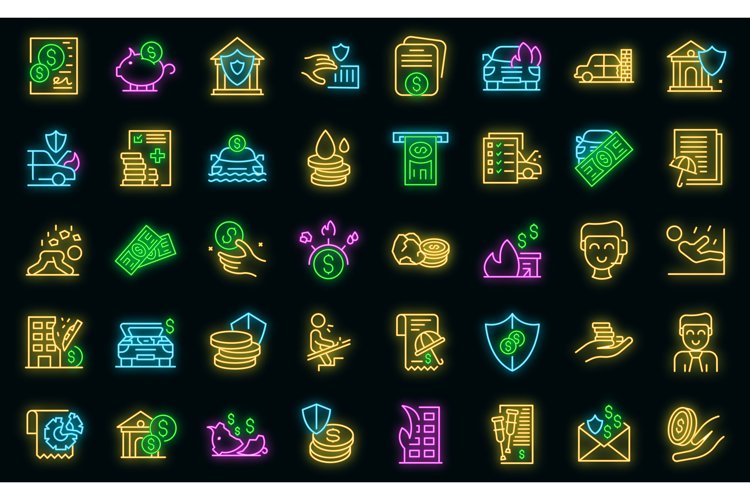 Compensation icons set vector neon