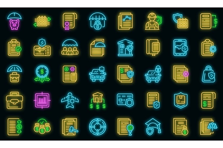 Liability icons set vector neon