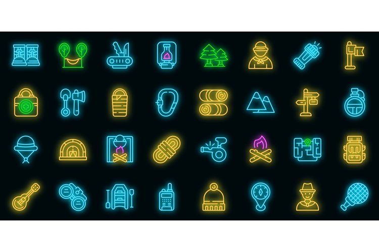 Scouting icons set vector neon