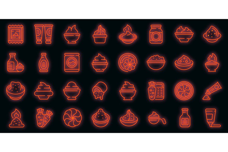 Wasabi icons set vector neon