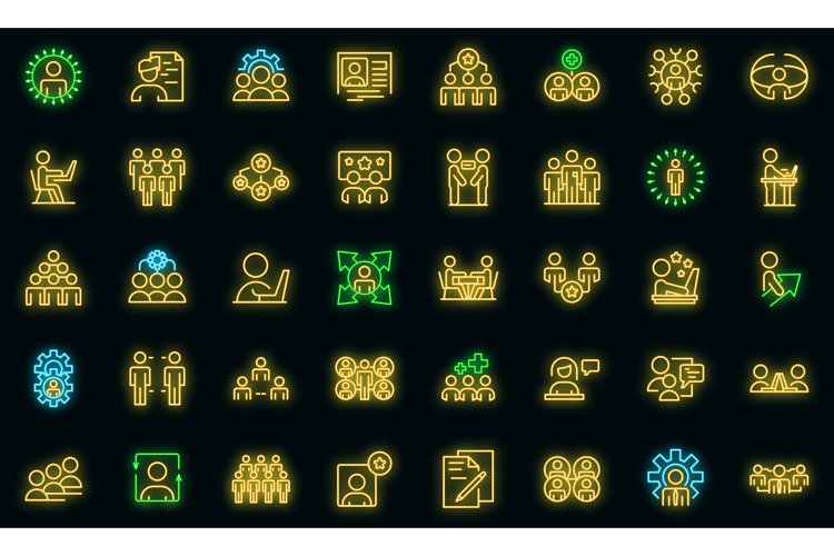 Colleague icons set vector neon