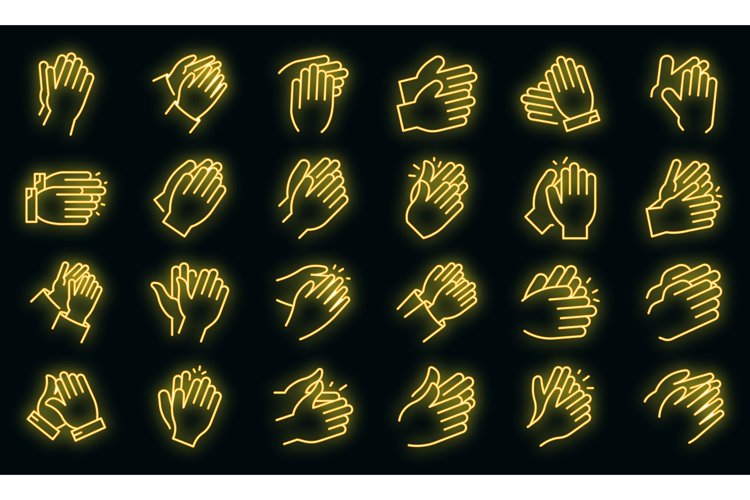Handclap icons set vector neon