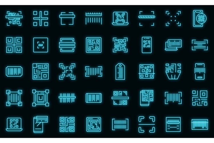 Code scanning icons set vector neon