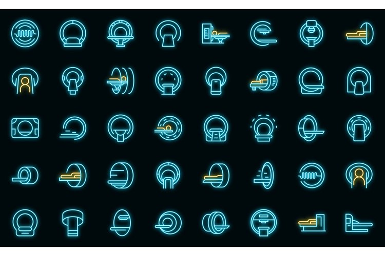 Magnetic resonance tomography icons set vector neon