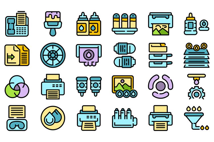 Cartridge filling icons set vector flat