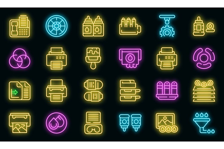 Cartridge filling icons set vector neon