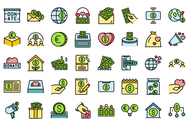 Fundraising icons set vector flat